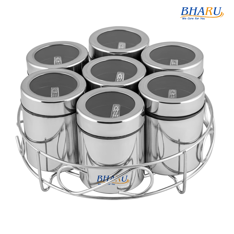 Home Bharu 7 in 1 See-Through Spice Set/ Storage Containers with Stand