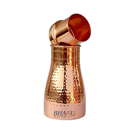 Home Bharu Hammered Copper Table top Jar With Glass