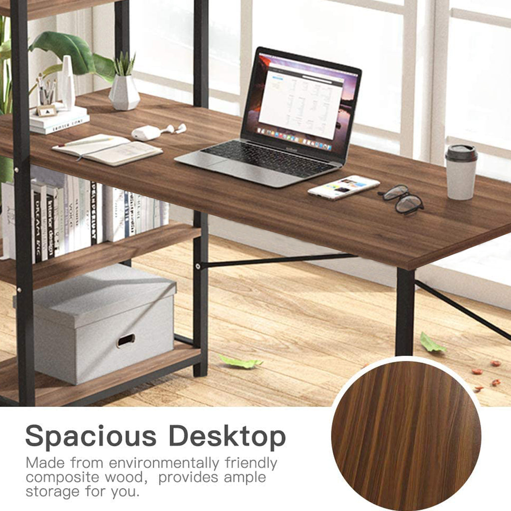Kawachi Computer Desk Writing Study Table with 4 Tier Bookshelves ...