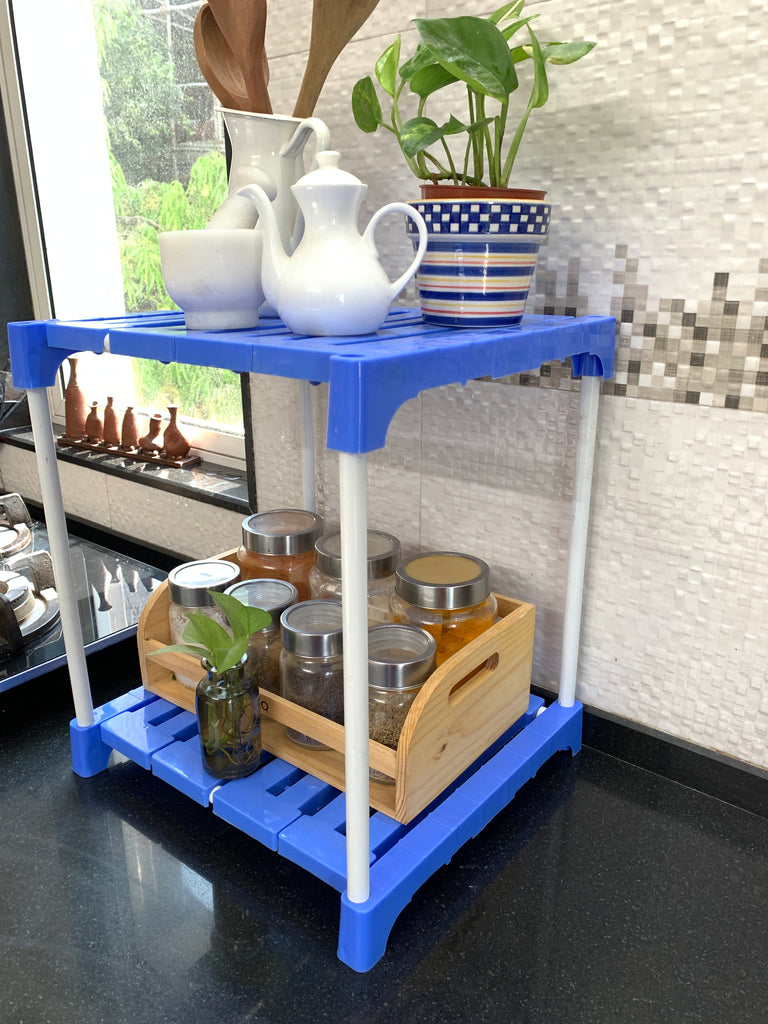 Kawachi 2 Shelf Plastic Kitchen Storage Cabinet Cutlery organizer ...