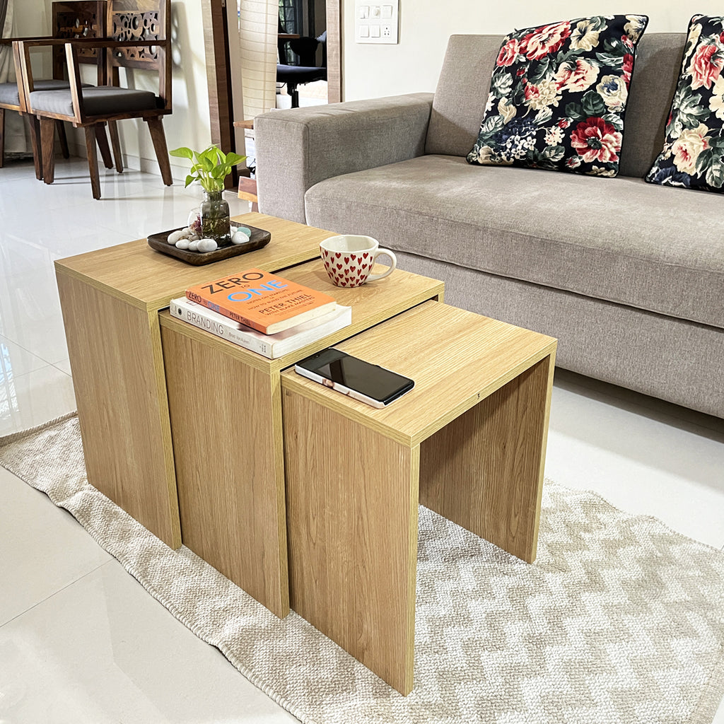 Home Kawachi Engineered Wood 3-Piece Nesting Coffee Tables Stacking ...
